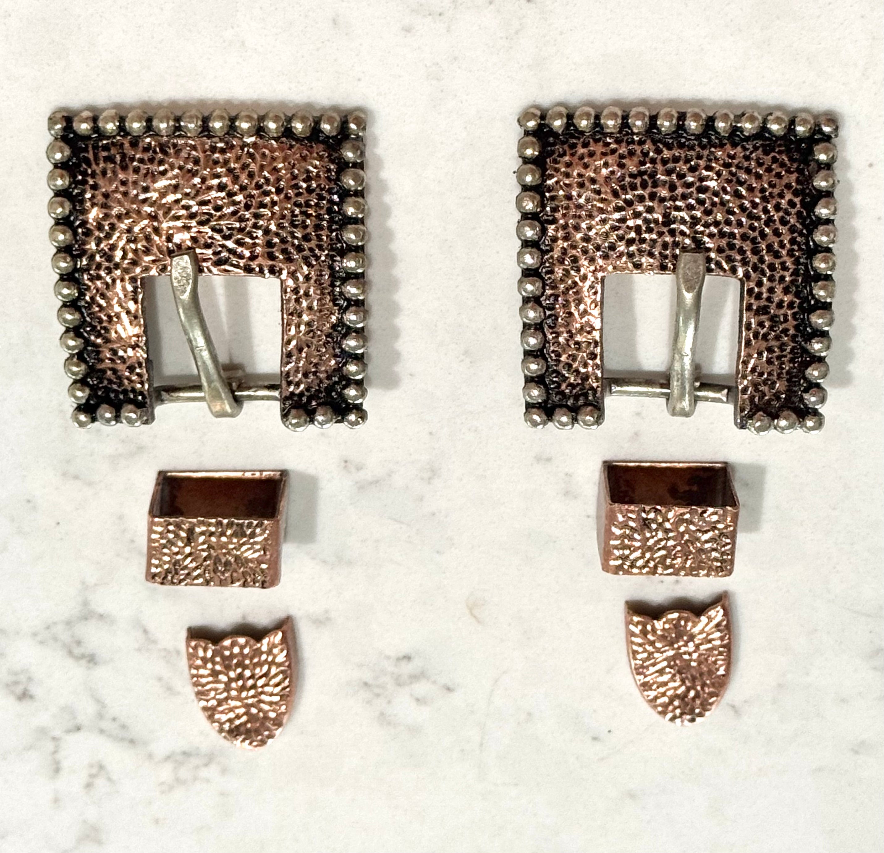 Antique Hammered Copper & Silver Buckles, 5/8”
